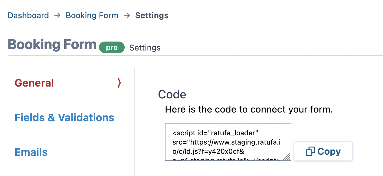 Ratufa.io - form backend with validations and form to email